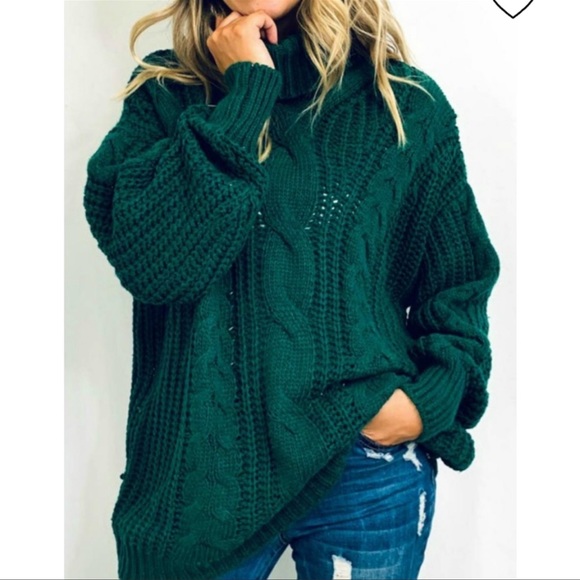 Andthewhy | Sweaters | Andthewhy Chunky Green Cable Knit Turtleneck ...